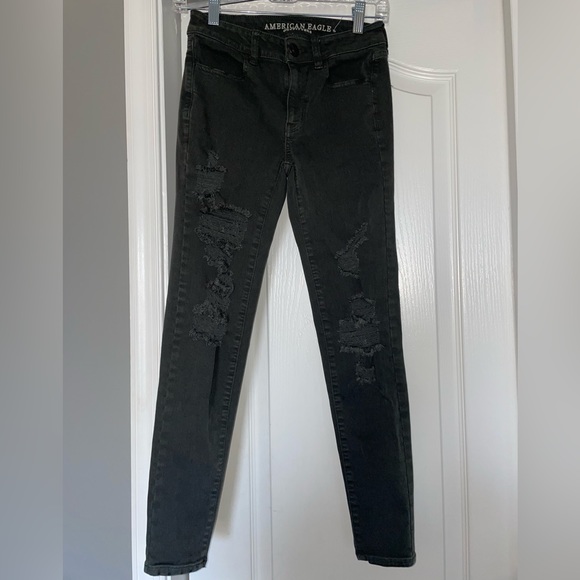 American Eagle Outfitters | Jeans | Dark Green Ripped Skinny Jeans ...